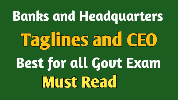 Banks and their Headquarters & Taglines PDF 2024